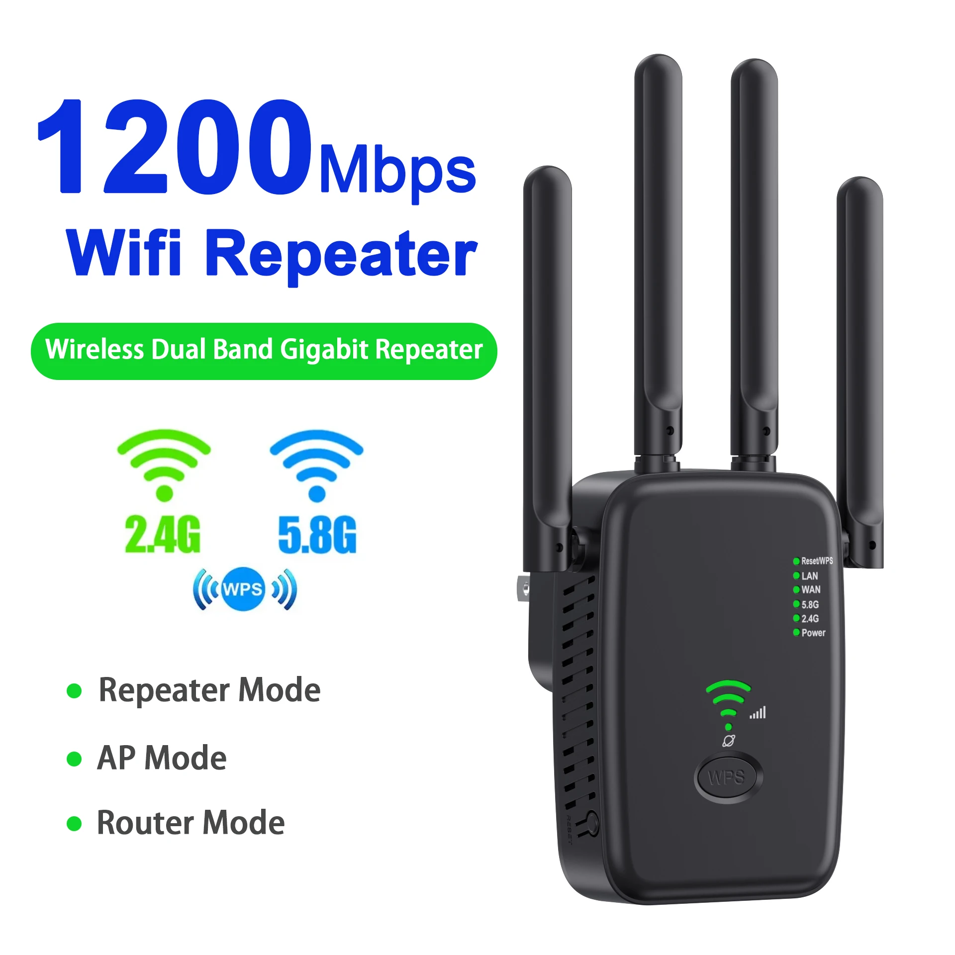 Wireless WiFi Repeater 1200Mbps/300Mbps WiFi Signal Repeater Dual-Band ...