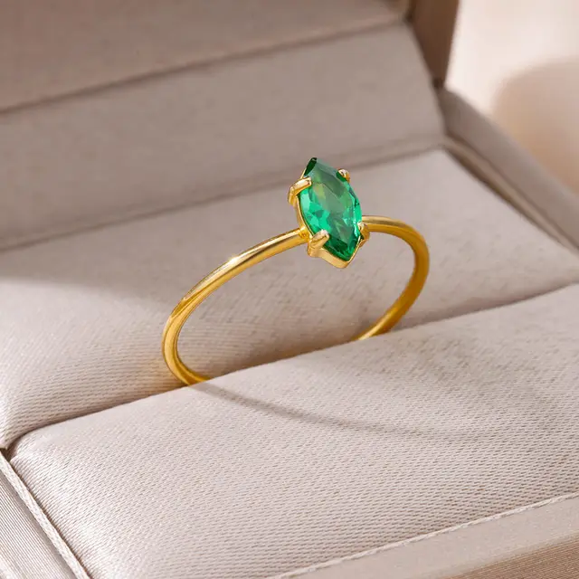 Minimalist Green Zircon Open Rings for Women Stainless Steel Gold Color ...
