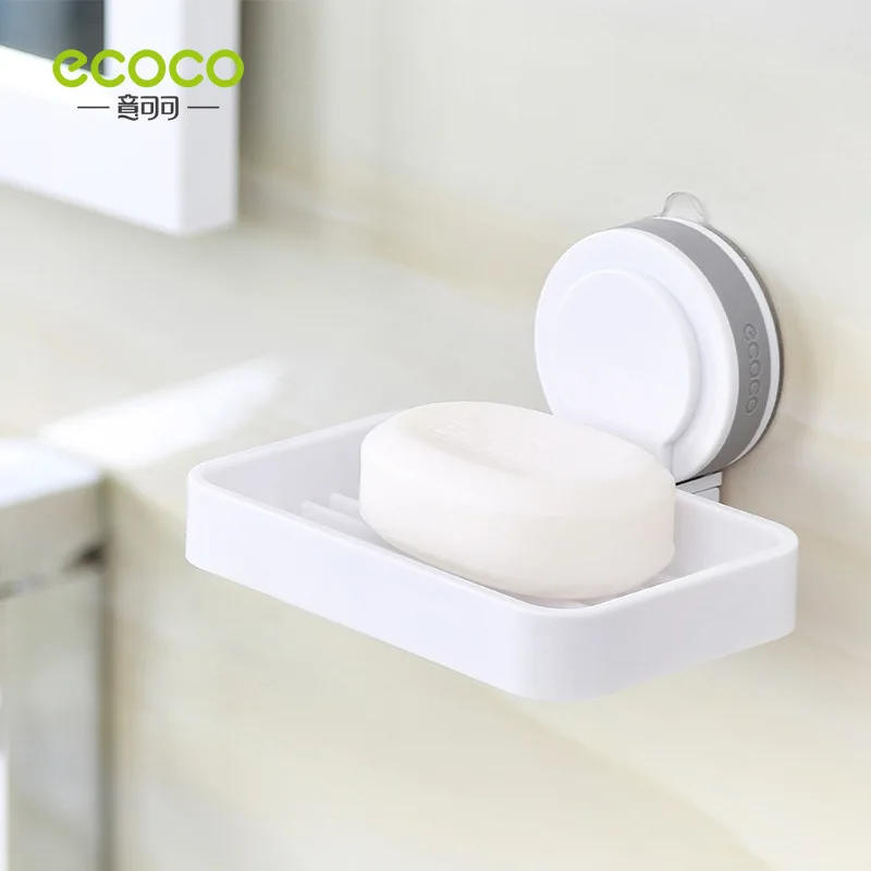ECOCO Bathroom Suction Cup Soap Dishes Plastic Holders Wall mounted Double deck Creative ...