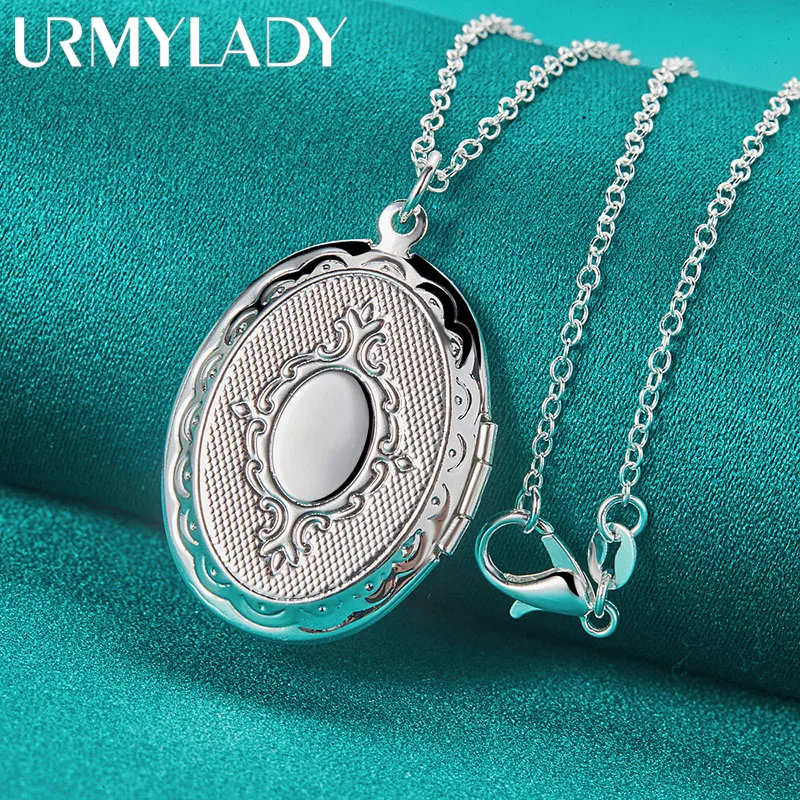 URMYLADY-925-Sterling-Silver-Round-Photo-Frame-Pendant-Necklace-16-30 ...
