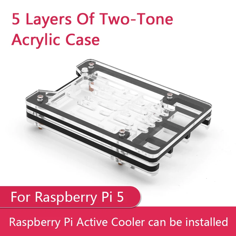 New-5-Layers-Acrylic-Case-for-Raspberry-Pi-5-Transparent-and-Black ...