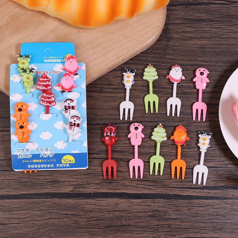 10Pcs-Christmas-Fruit-Fork-Food-Pick-Sliced-Fruit-Fork-Plastic-Mini ...
