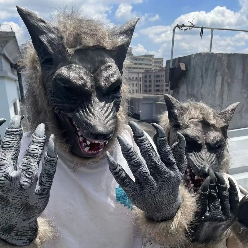 Horror Werewolf Costume Party Mask Wolf Gloves Cosplay Halloween Latex ...