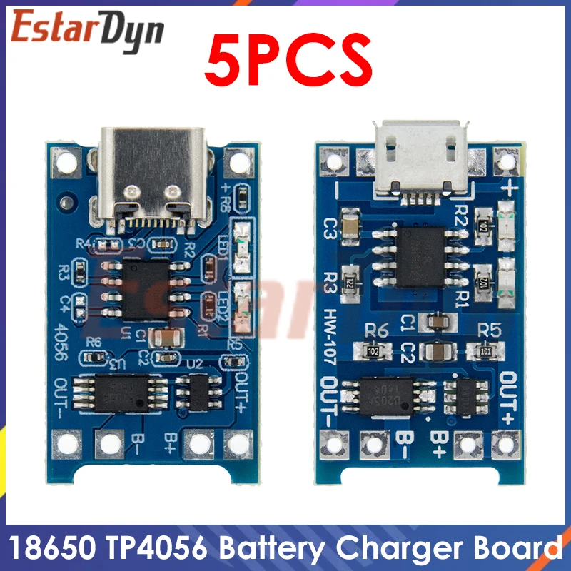 5PCS-5V-1A-Micro-Type-c-Mini-18650-TP4056-Lithium-Battery-Charger ...
