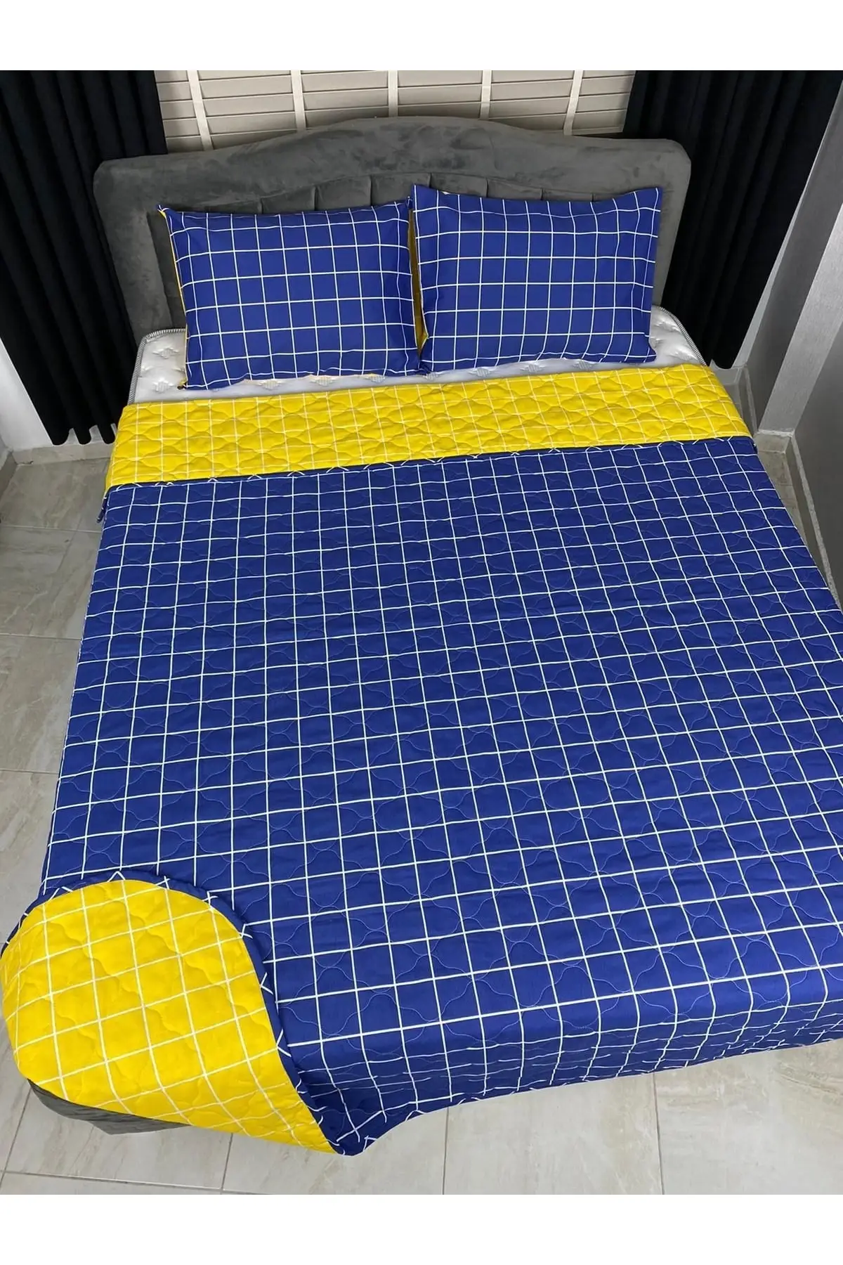 Set-Penutup-Tempat-Tidur-Berlapis-Tunggal-Dua-Sisi-Katun-Poliester ...