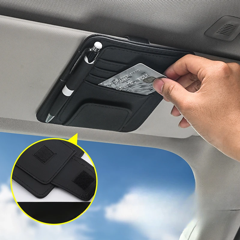 Car-Sun-Visor-Organizer-Multi-Pocket-Leather-Glasses-Clip-Holder-Auto ...