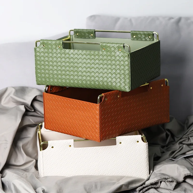 AhunderJiaz-Orange-Nordic-Style-Leather-Debris-Storage-Basket-Living ...