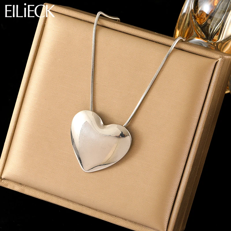 EILIECK-316L-Stainless-Steel-Large-Silver-Color-Glossy-Heart-Pendant ...