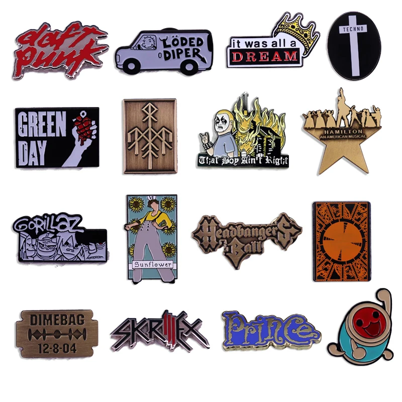 High Quality Rock Band Metal Pins Creative Music Decoration Badges Men ...
