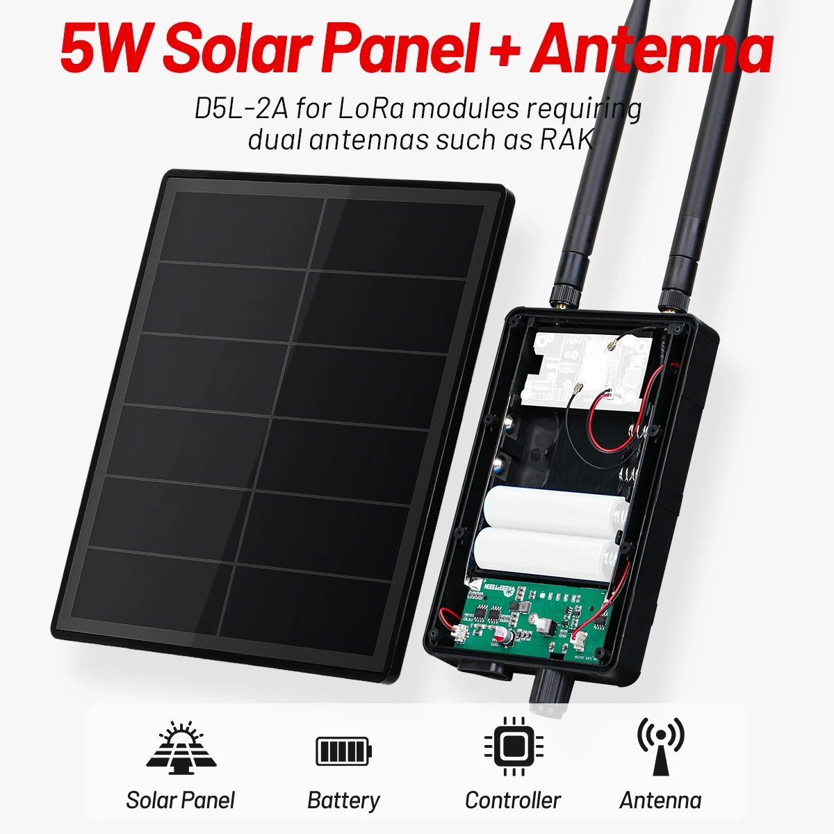 Panel Solar Impermeable D5 de 5W con Controlador de Batería para ...