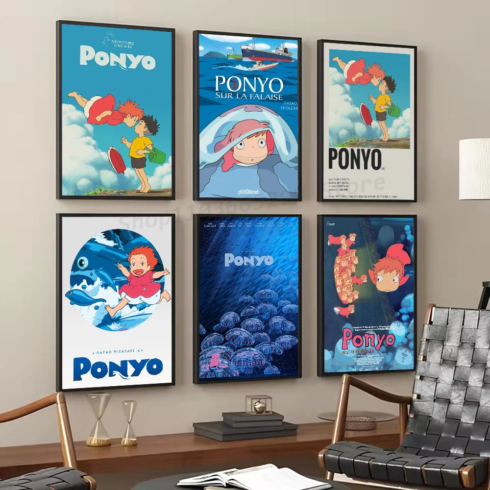 1pc Ponyo On Cliff By The Sea Poster Self-adhesive Art Waterproof Paper ...
