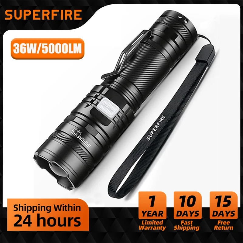 36W-High-Power-LED-Waterproof-Flashlight-Torch-With-Wick-26650-Battery ...