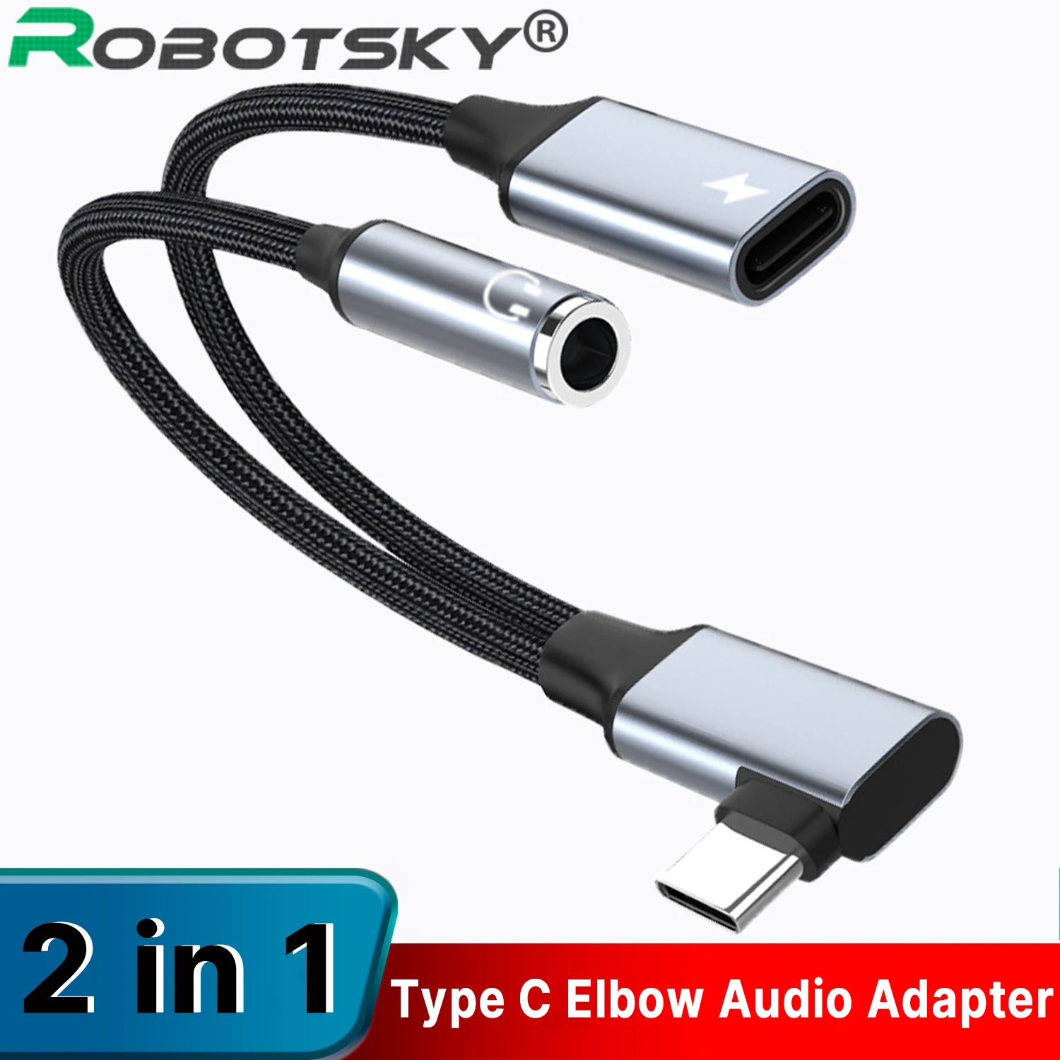 2 in 1 Elbow USB Type C Audio Adapter Type C to USB C/3.5mm OTG ...