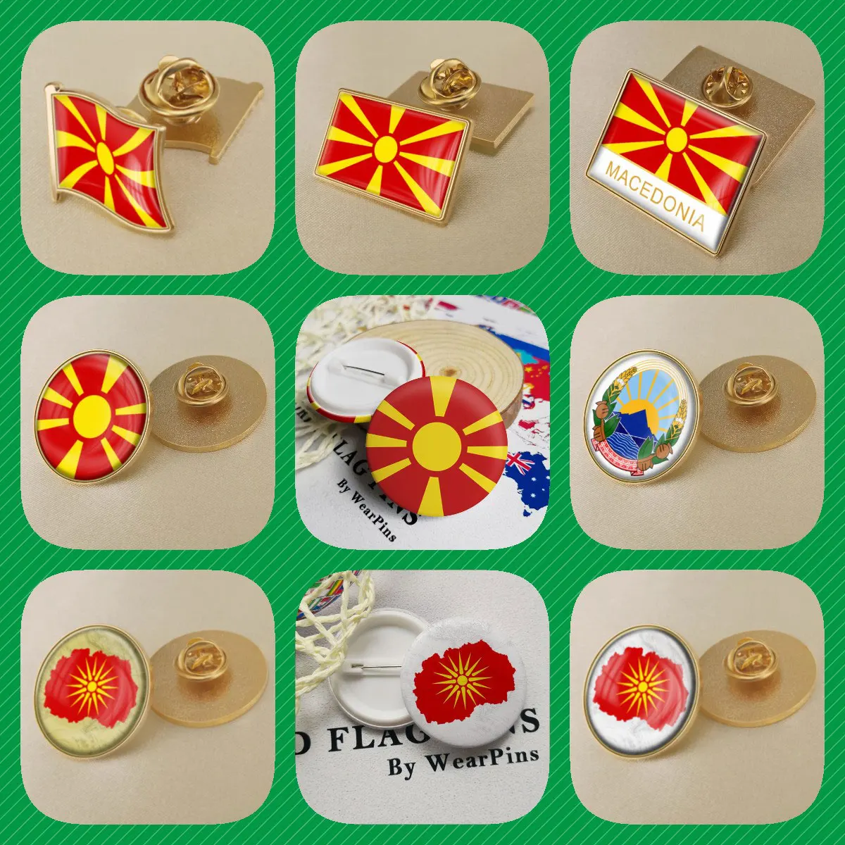 Macedonia-Macedonians-Map-Flag-National-Emblem-Brooches-Badges-Lapel ...