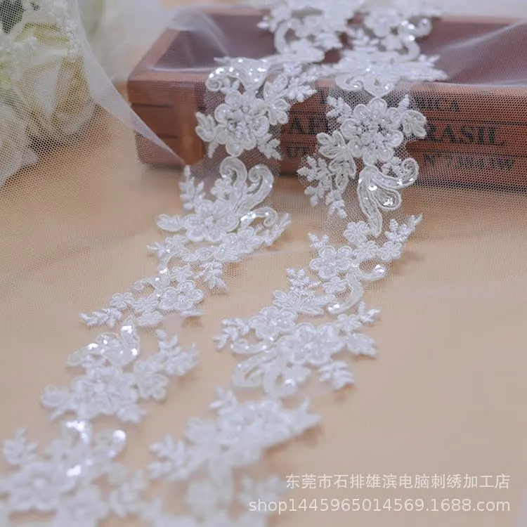 5 Yards 6cm wide Sequins Beaded Cording Fabric Flower Venise Venice ...