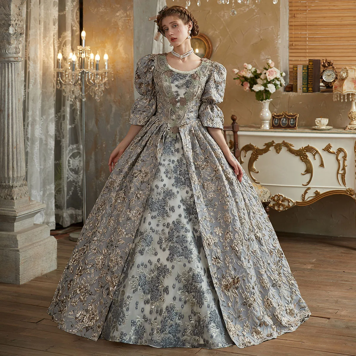Customized Grey Vintage Ball Gown Medieval Court Evening Dresses ...