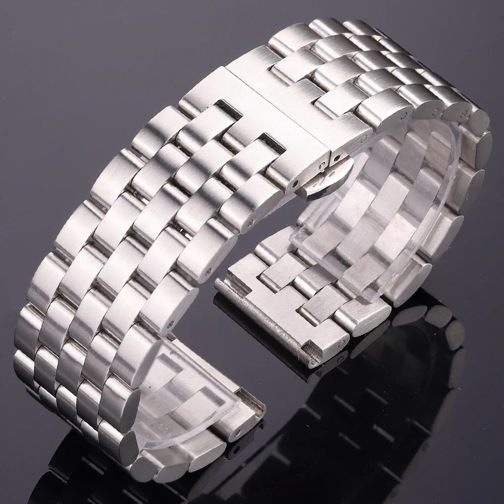 Stainless Steel Watch Bracelet 20mm 22mm 24mm 26mm Silver Brushed Metal ...