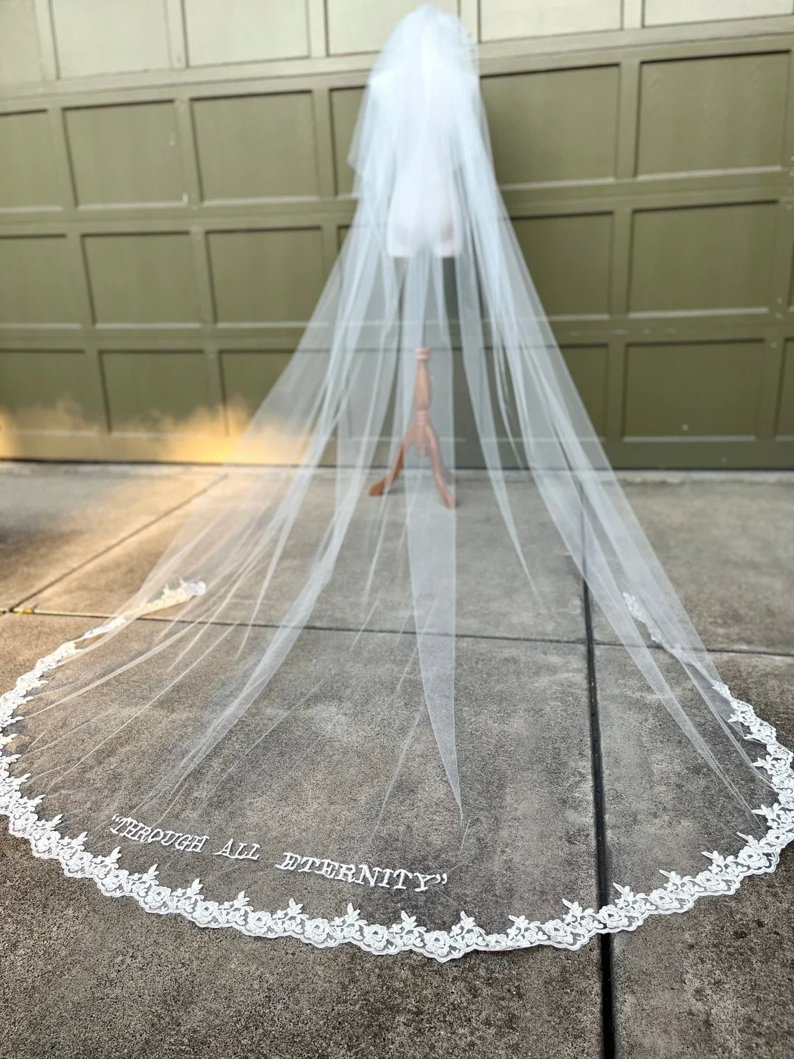 Hailey Bieber Embroidered Phrase Wedding Veil Custom Lace Bridal Veil ...