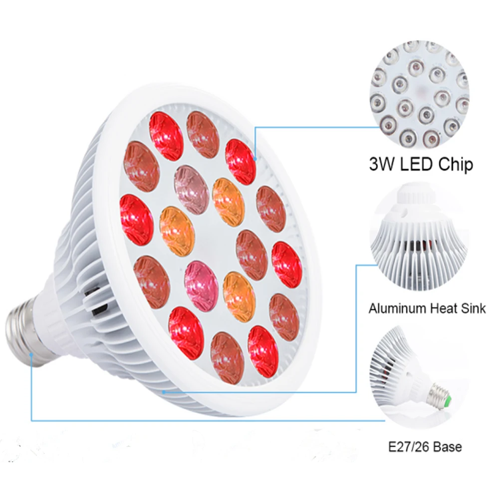 54W LED Red Light Therapy Lamp Anti-aging PAR38 Bulb 630nm 660nm Red Light Near Infrared 810nm ...