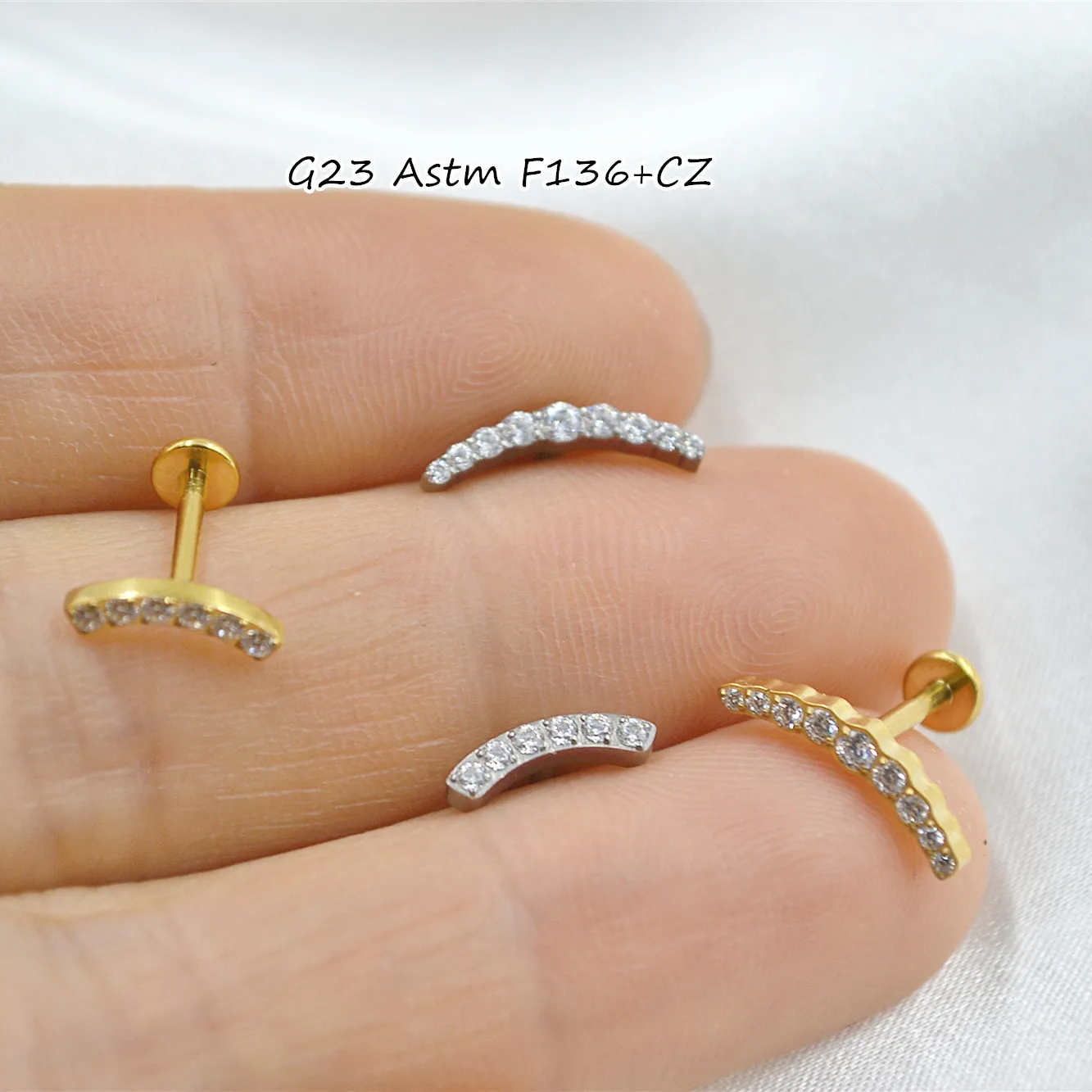 10pcs-Body-Piercing-Jewelry-G23-Titanium-Clear-Shine-CZ-Lip-Labret-Bar ...