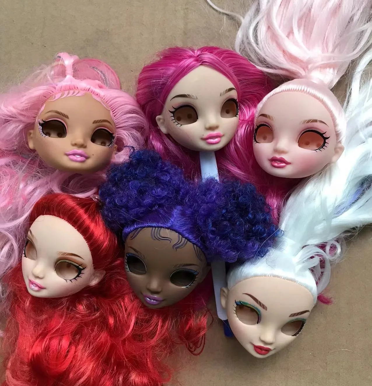 Small-Size-Rainbow-Doll-Head-Without-Eyes-Long-Colorful-Hair-Doll-Parts ...