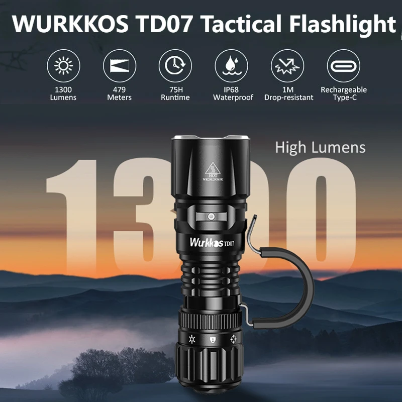 Wurkkos TD07 18350 Tactical Flashlight 1300LM 479M Long Range ...