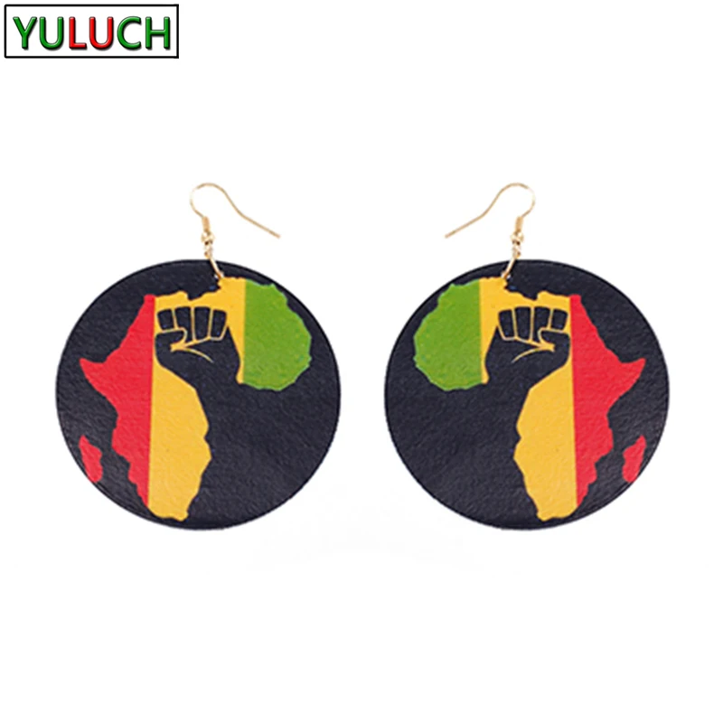YULUCH Fashion Wooden Round Simple Africa Map Shape Drop Earrings for ...