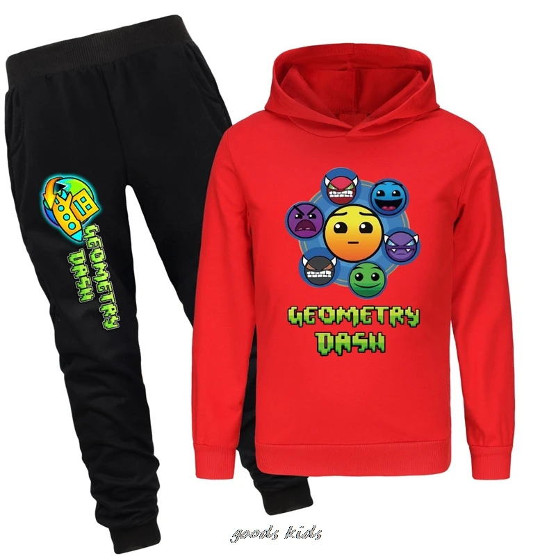 Hot Geometry Dash Clothes Set Kids Cartoon Hoodies & Sweatshirts Pants ...