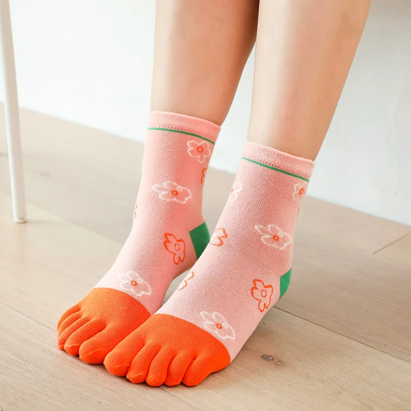 2023-New-Cotton-Five-finger-Socks-Ladies-flower-five-finger-socks ...