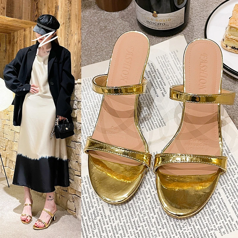 Fashion Sexy Chinese Heel High Heel Sandals Round Head OpenToeSequin ...