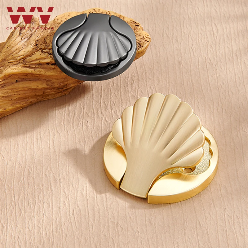 WV-Seashell-Style-Zinc-Alloy-Grey-Gold-Door-Handles-Kitchen-Cabinet ...