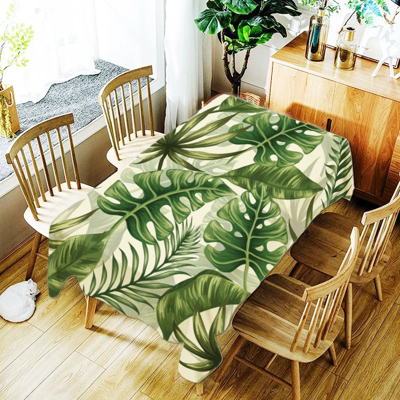 Nordic Modern Flannel Fabric Green Leaf Tablecloth Cover Cloth Coffee ...