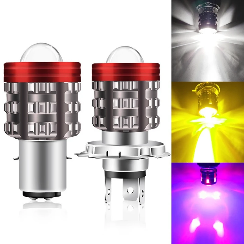 12-80V Universal H4 LED Motorcycle Headlight BA20D H6 Angel Eye Motor ...