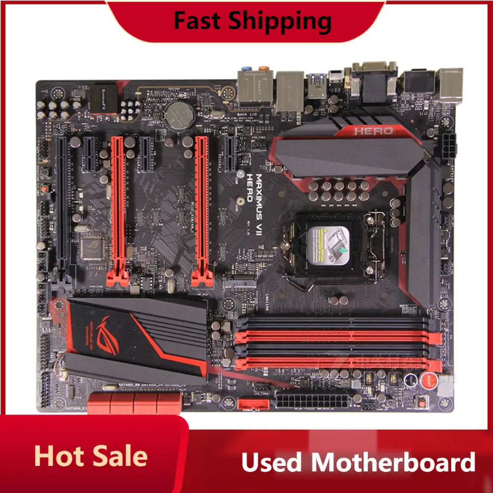 Usado para maximus vii herói desktop placa mãe z97 lga 1150 para core i7 i5 i3 ddr3 sata3 usb3.0 ...