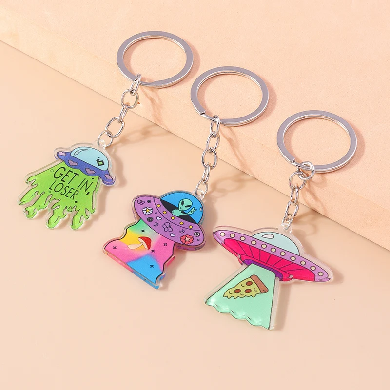 Creative-Acrylic-Alien-Keychain-For-Women-Men-Funny-UFO-Spaceship-Key ...