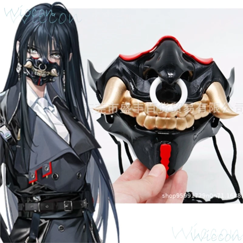 Rahu-Anime-Cosplay-Prop-Mask-Black-Long-Straight-Hair-Wig-Female ...