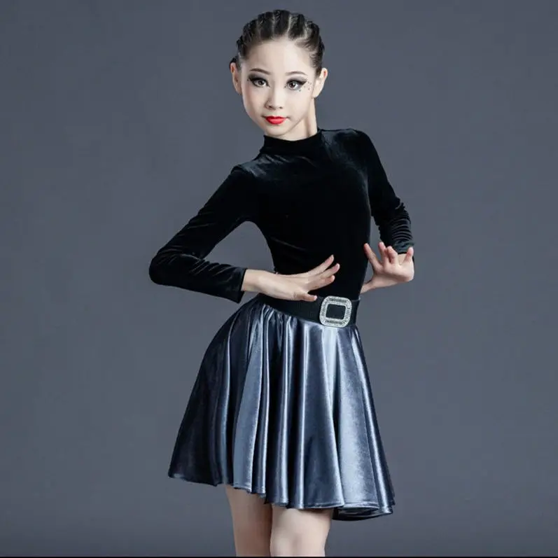Girls Long Sleeves Standard Latin Dance Dress Children Ballroom Dance ...