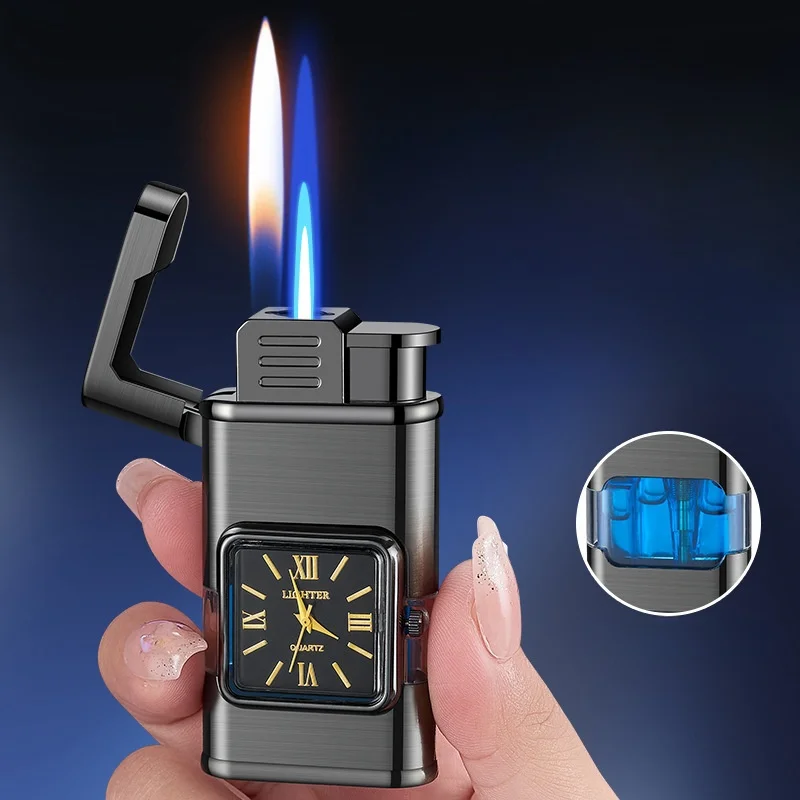 Creative True Watch Dual Flame Butane Gas Lighter Visual Gas Window ...