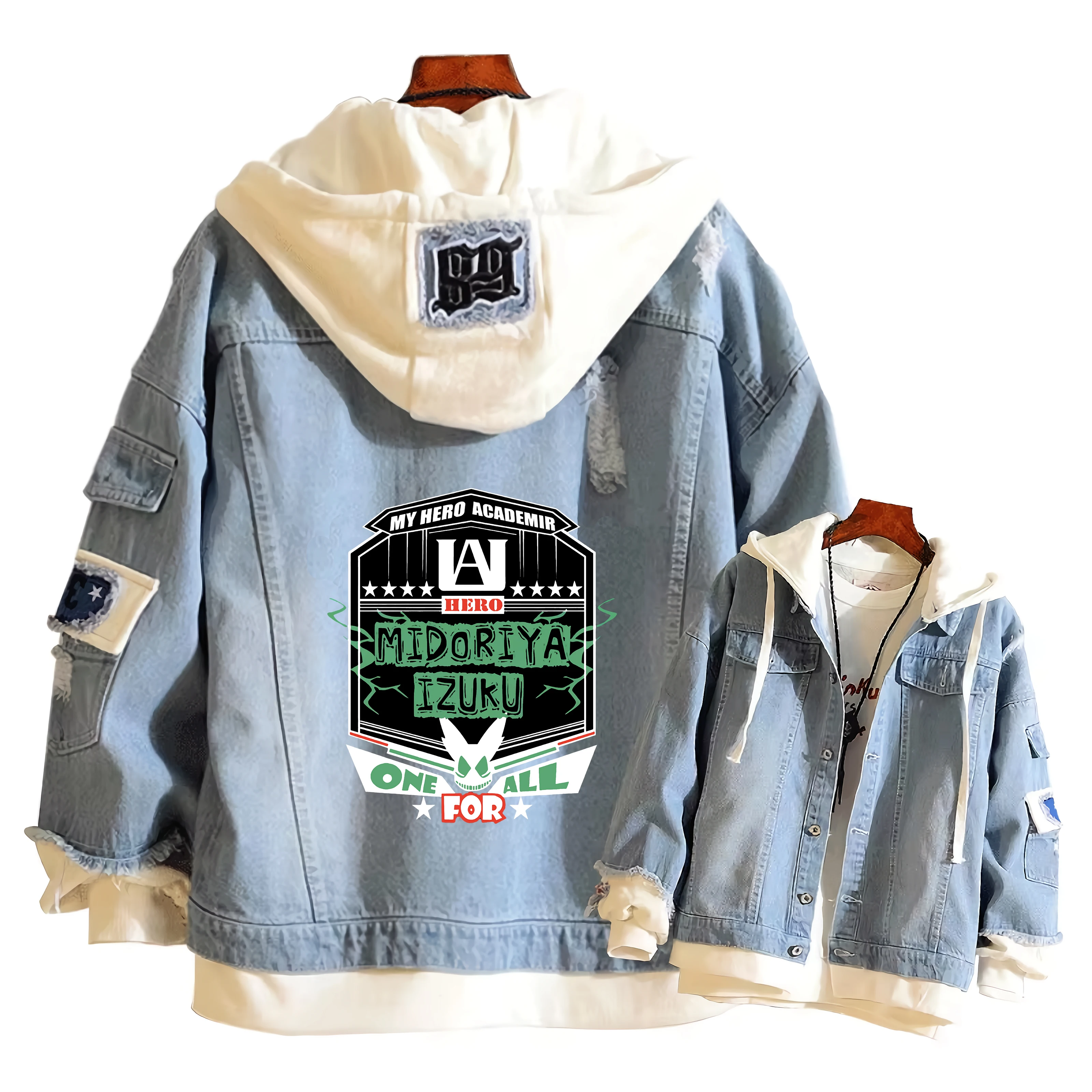 Anime MHA Deku Midoriya Girls Loose Jeans Jacket Cartoon Print Hoodie ...