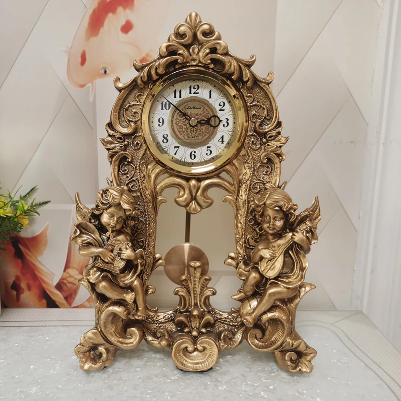 Vintage-Table-Clock-Pendulum-Clocks-Golden-Statue-Musical-Theme-Living ...