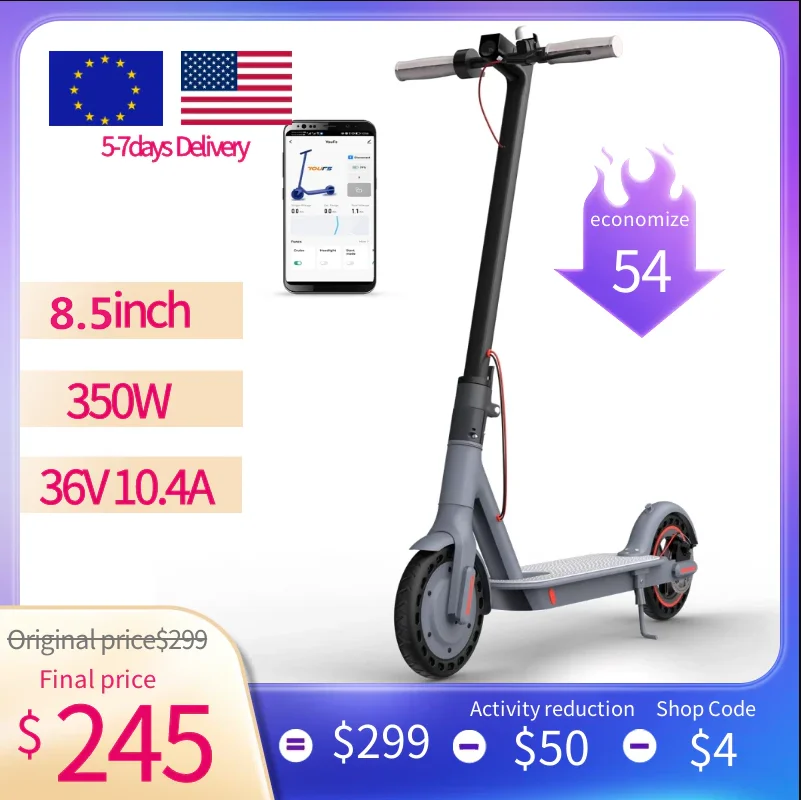 Foldable Electric Scooter For Adults APP Smart Portable 36v350W 45KM ...