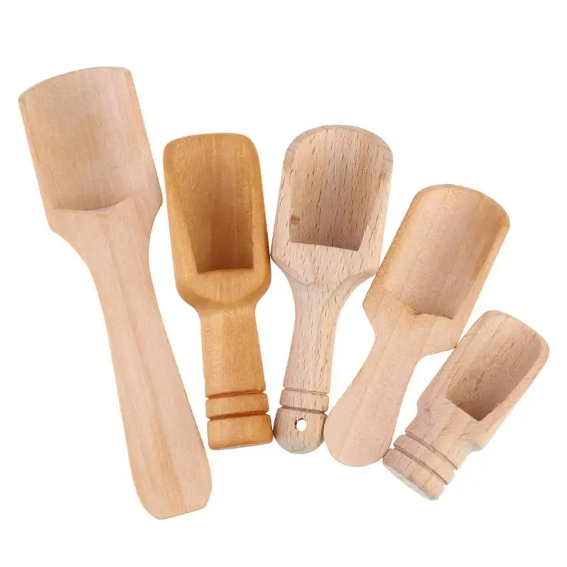 5Pcs Salt Shovels Wooden Handle Mini Salt Shovel Scoop Teaspoon Ground ...