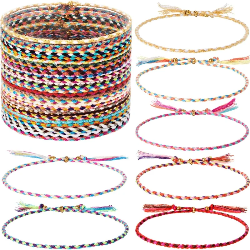 12/24 Pieces Woven Wrap Friendship Bracelets Handmade Braided ...