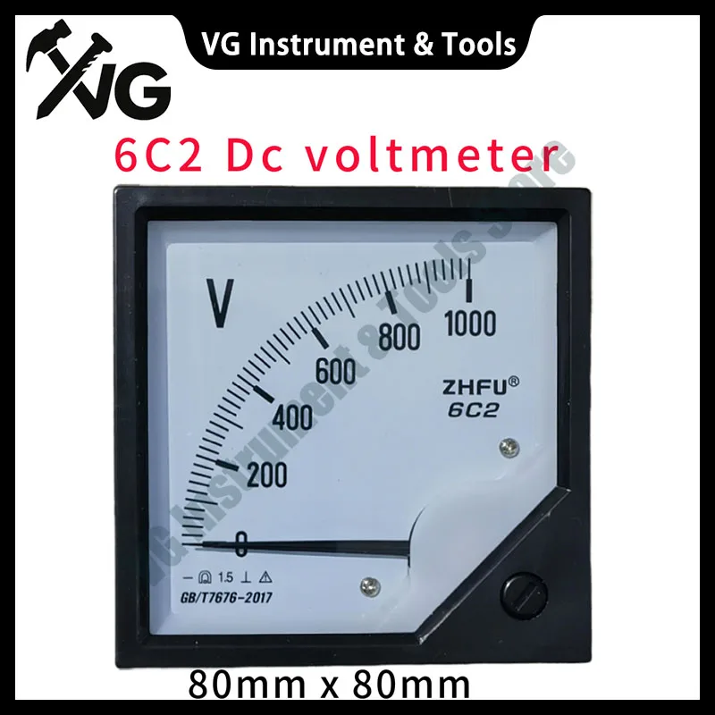 6C2 Pointer type DC voltmeter 1000V 1500V 600V 80*80 Panel Analog ...