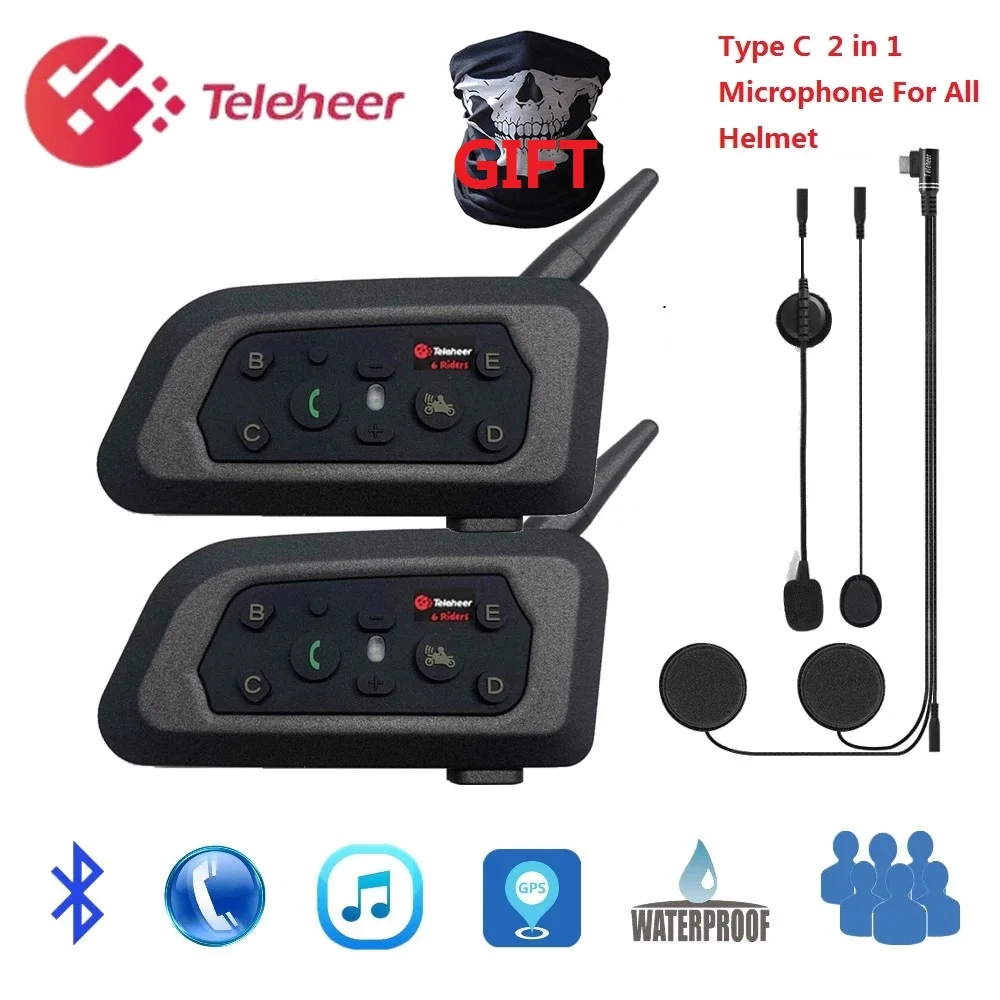 Teleheer V6 Plus Motorrad Helm Bluetooth Intercom Headset Mit 1500M BT ...