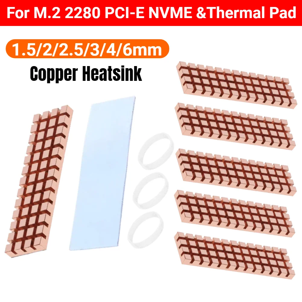 Dissipateur thermique en cuivre pur pour M.2 2280 PCI-E NVME SSD ...