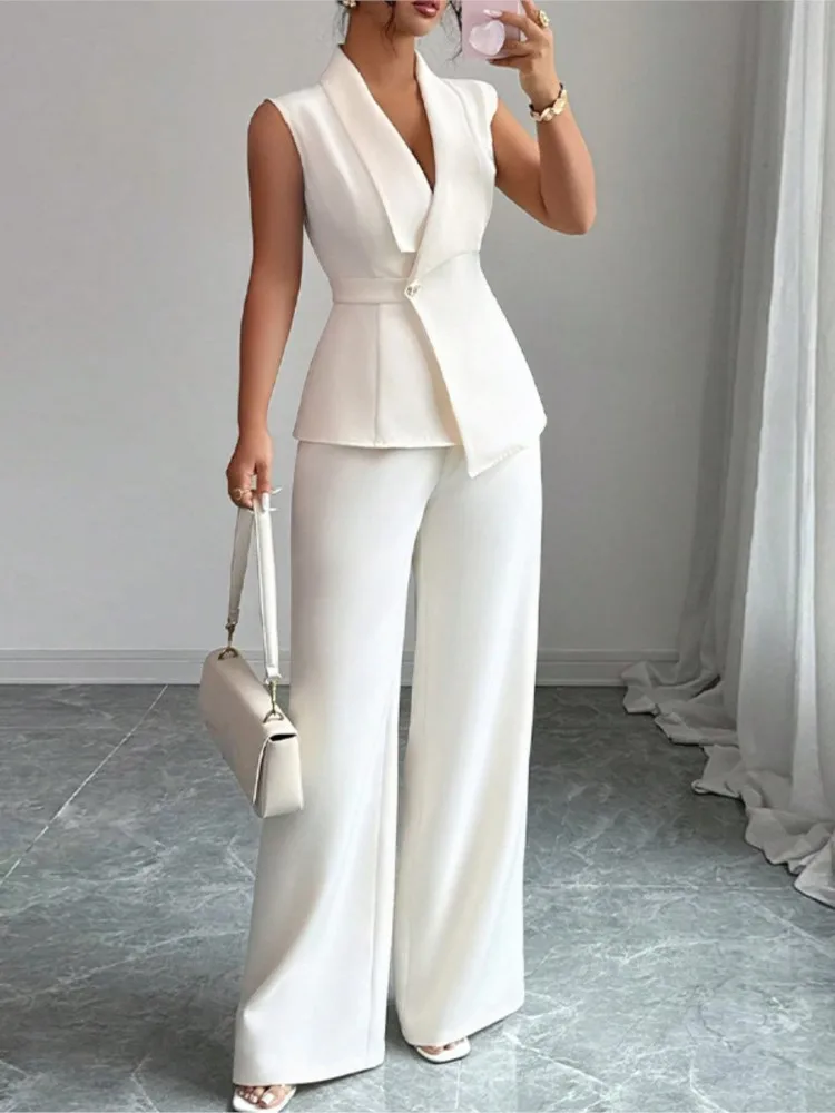 Elegant Solid Color Vest Straight Pants Suit Women's Autumn Fashion ...