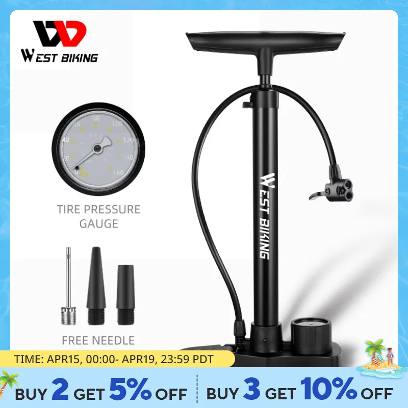 WEST-BIKING-Bicycle-Pump-160PSI-Portable-Stainless-Steel-Bike-Pump-Schrader-Presta-Valve ...