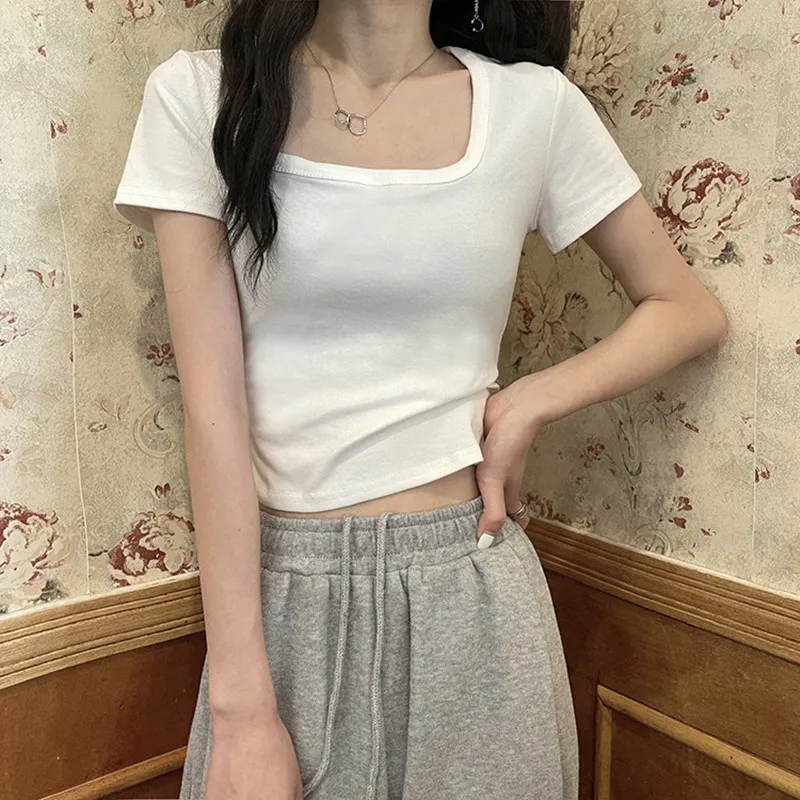 2024-Summer-Sexy-Low-Cut-T-shirt-Women-Skinny-Korean-Fashion-Cropped ...