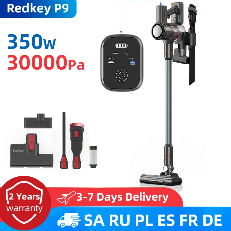 Redkey P9 무선 진공 청소기, 이중 HEPA 필터, 분리형 배터리, LED 디스플레이, 30Kpa, 8 in 1 무선 ...
